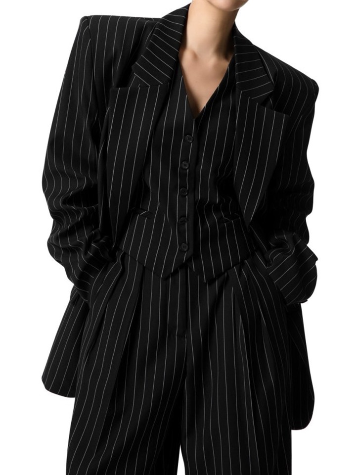 Wide Pin Stripe Set Up Suit Single Blazer - KKAMI