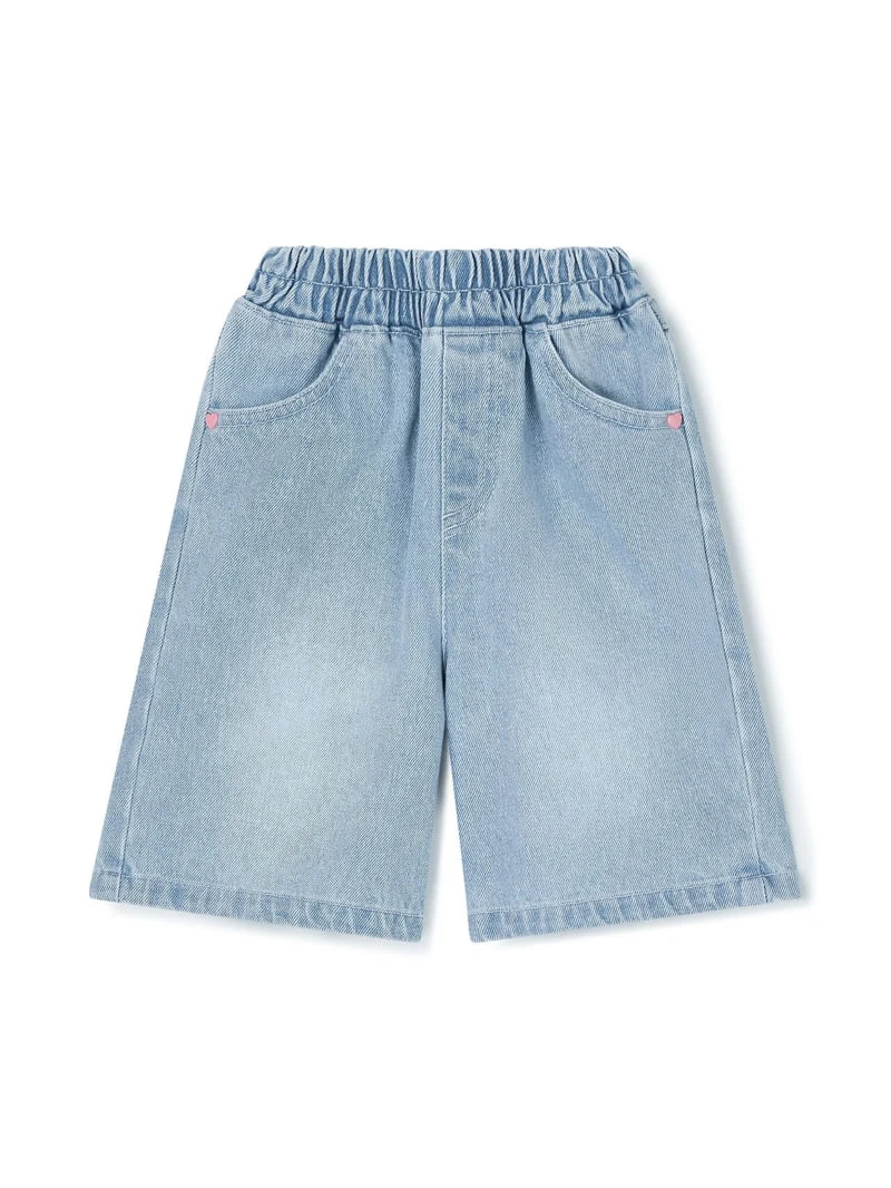Heart Rivet Half Denim Pants - KKAMI